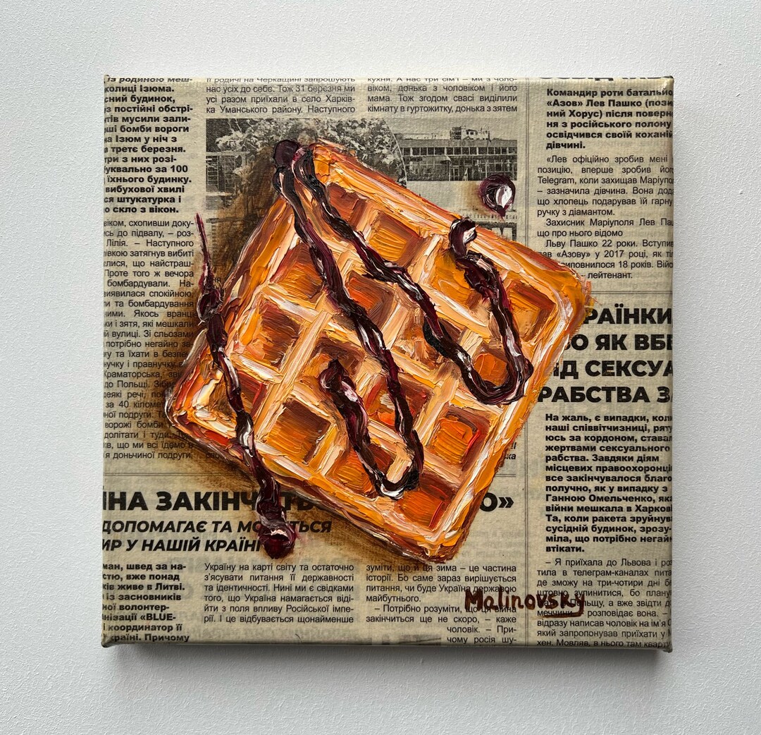 Waffle Painting Original Oil Painting Dessert With Chocolate - Etsy
