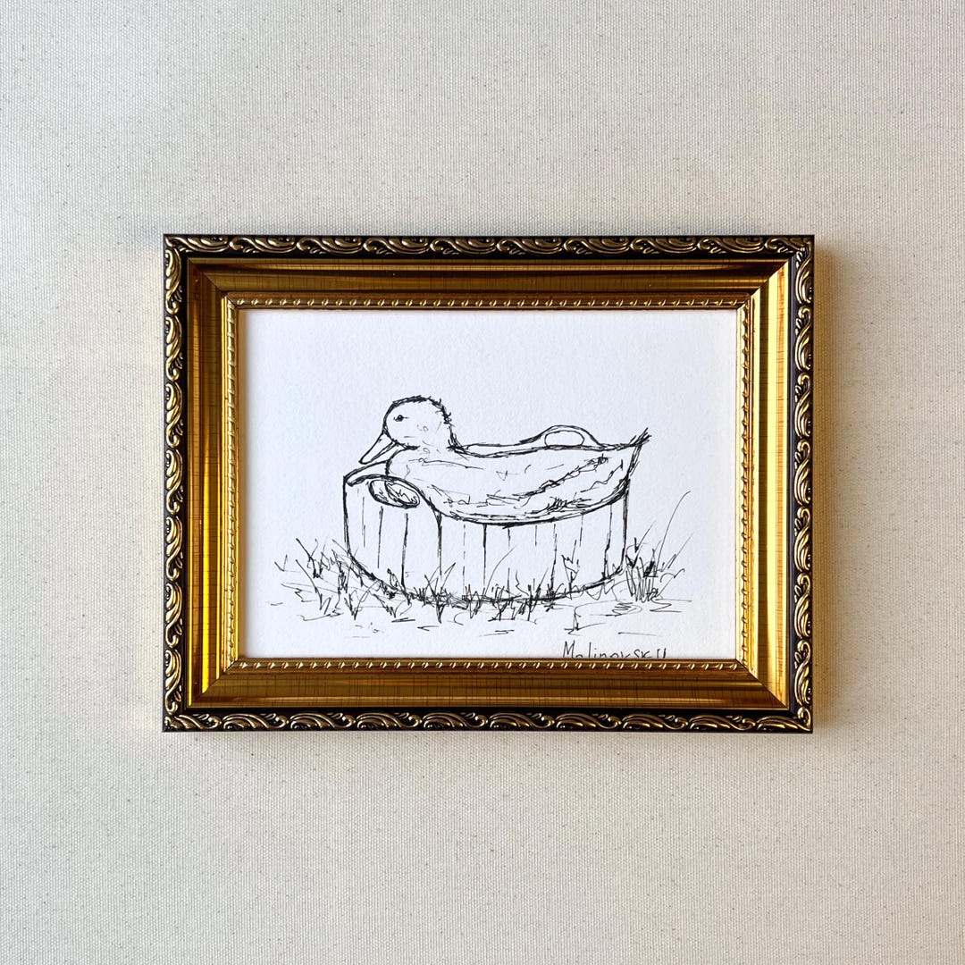 DUCK IN TUB Sketch - Unframed Duck Drawing Ink Sketch - Minimalist Duck ...