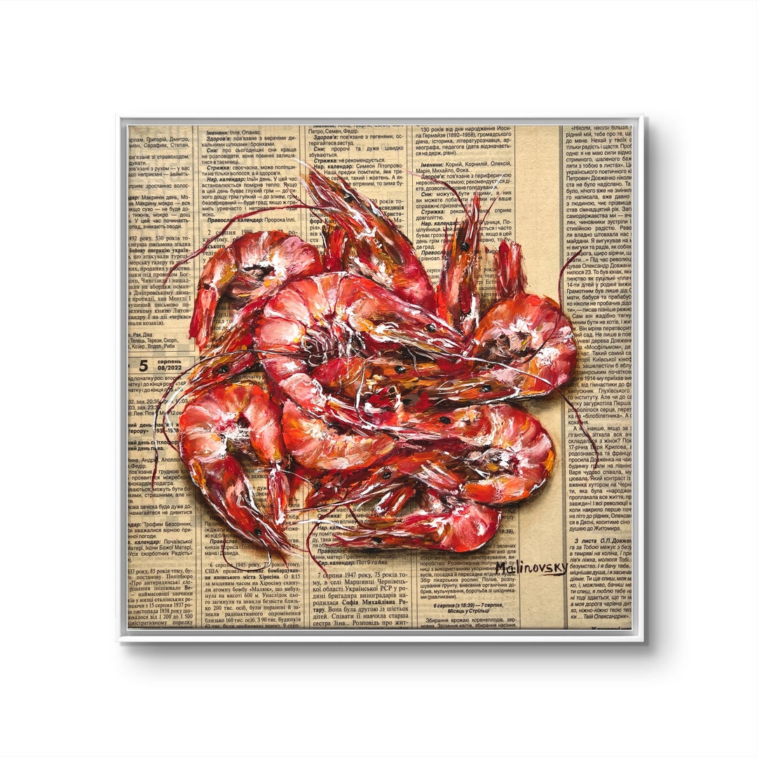Shrimps Art Seafood Art Food Painting Coastal Art Original Oil Art ...