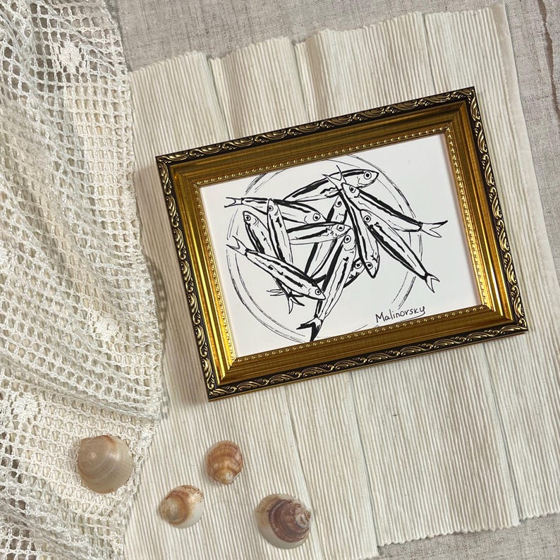 SARDINES SKETCH- Unframed Sardine Drawing - Sardine Still Life - Fish ...