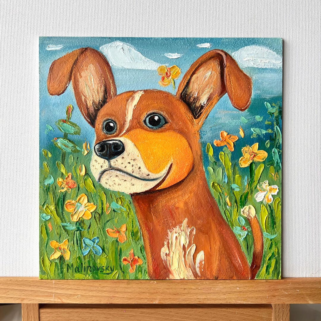 Dog Art Original Painting Dog Still Life Oil Painting Miniature Animal ...