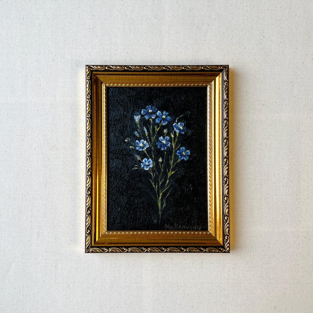 BLUE FLAX Flowers Oil Painting - Unframed Floral Oil Painting ...
