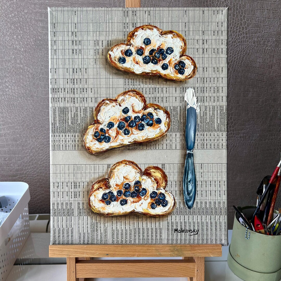 Toast Art Blueberry Painting Original Oil Painting Food Painting ...