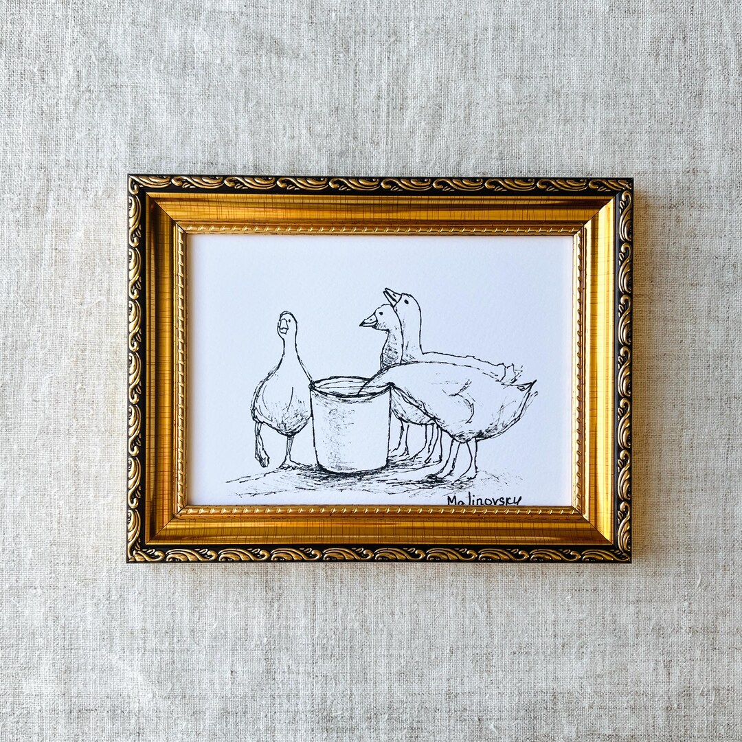 OLD FRIENDS Unframed Art Print - Duck Drawing Ink Sketch Print ...