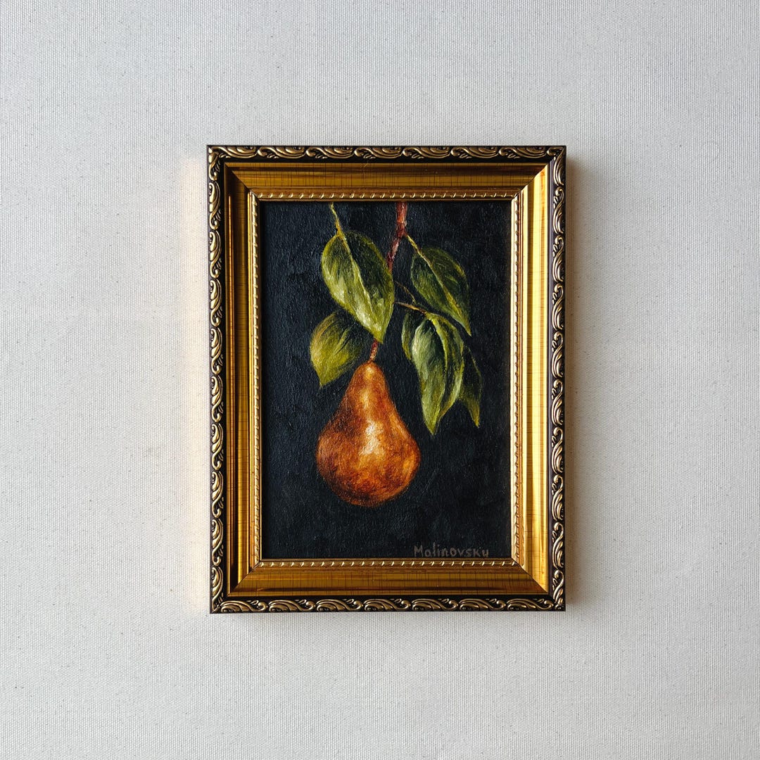 GOLDEN PEAR Oil Painting - Unframed Original Pear Oil Painting - Moody ...
