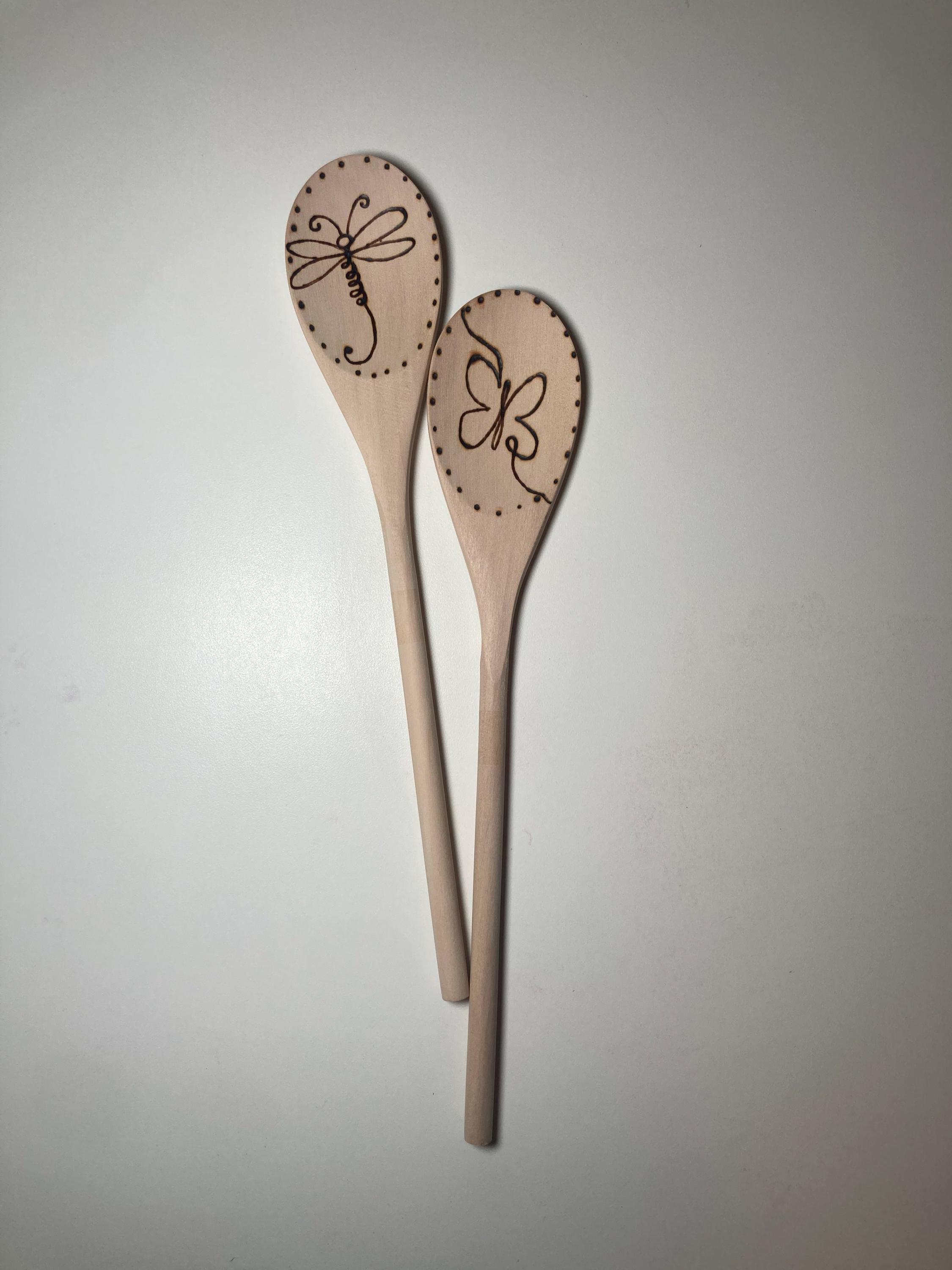 Pyrography Wood Spoons - Hand Burned Designs, Set of 2 - Etsy