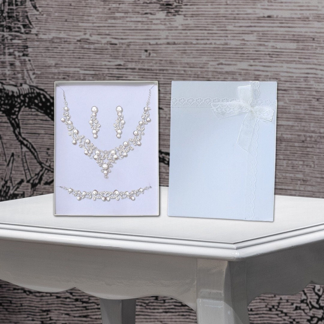LARGE Cream Jewellery SET Gift BOX for 3 Pieces Set With Foam Insert ...