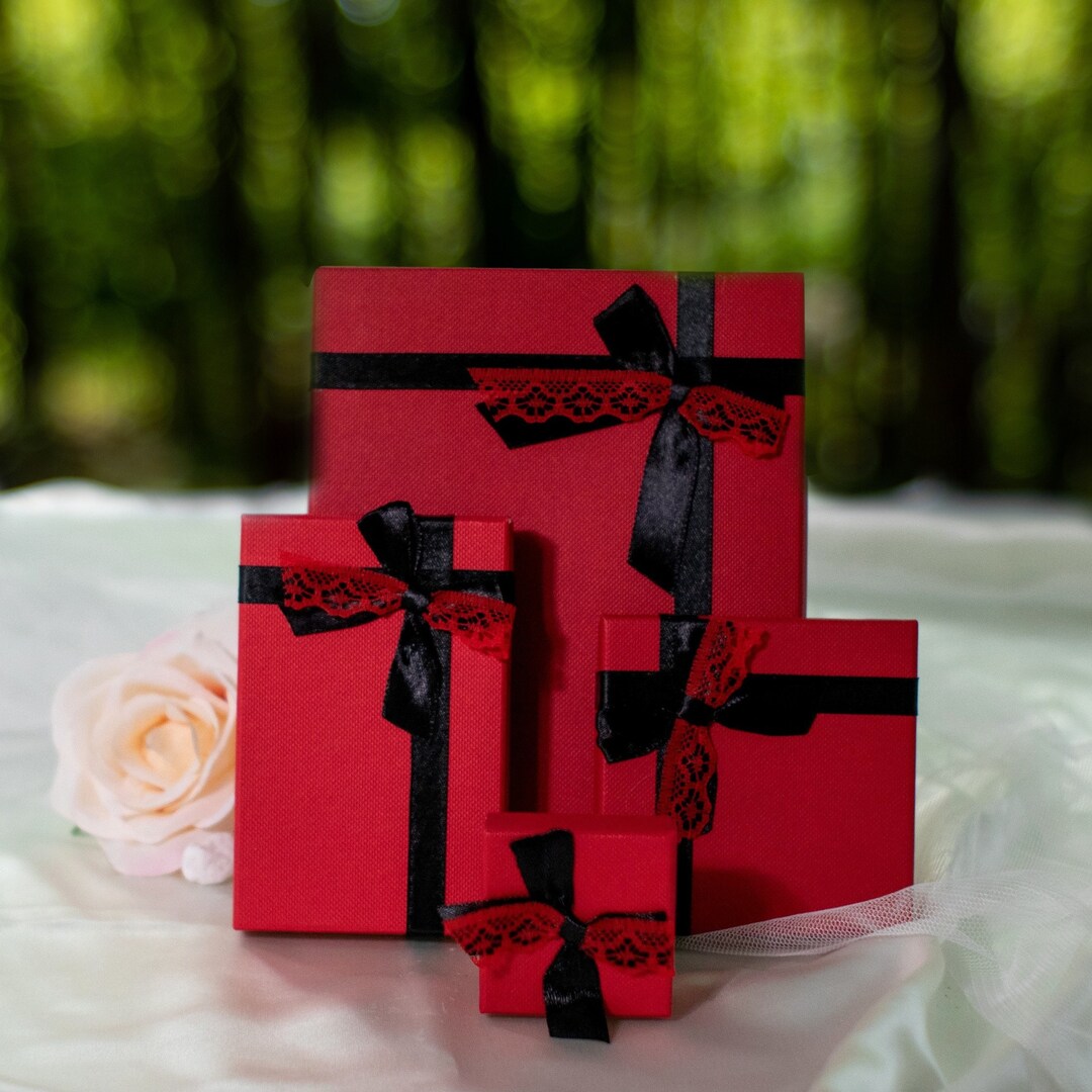 LUXURY Red JEWELLERY GIFT Box With Black Satin and Red Lace - Etsy
