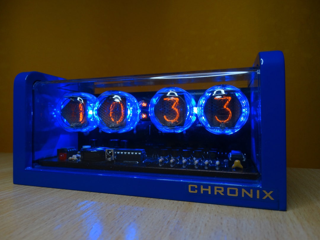 Nixie Alarm Clock 4xz560m & Blue Sapphire Aluminum Case, Remote, Blue ...