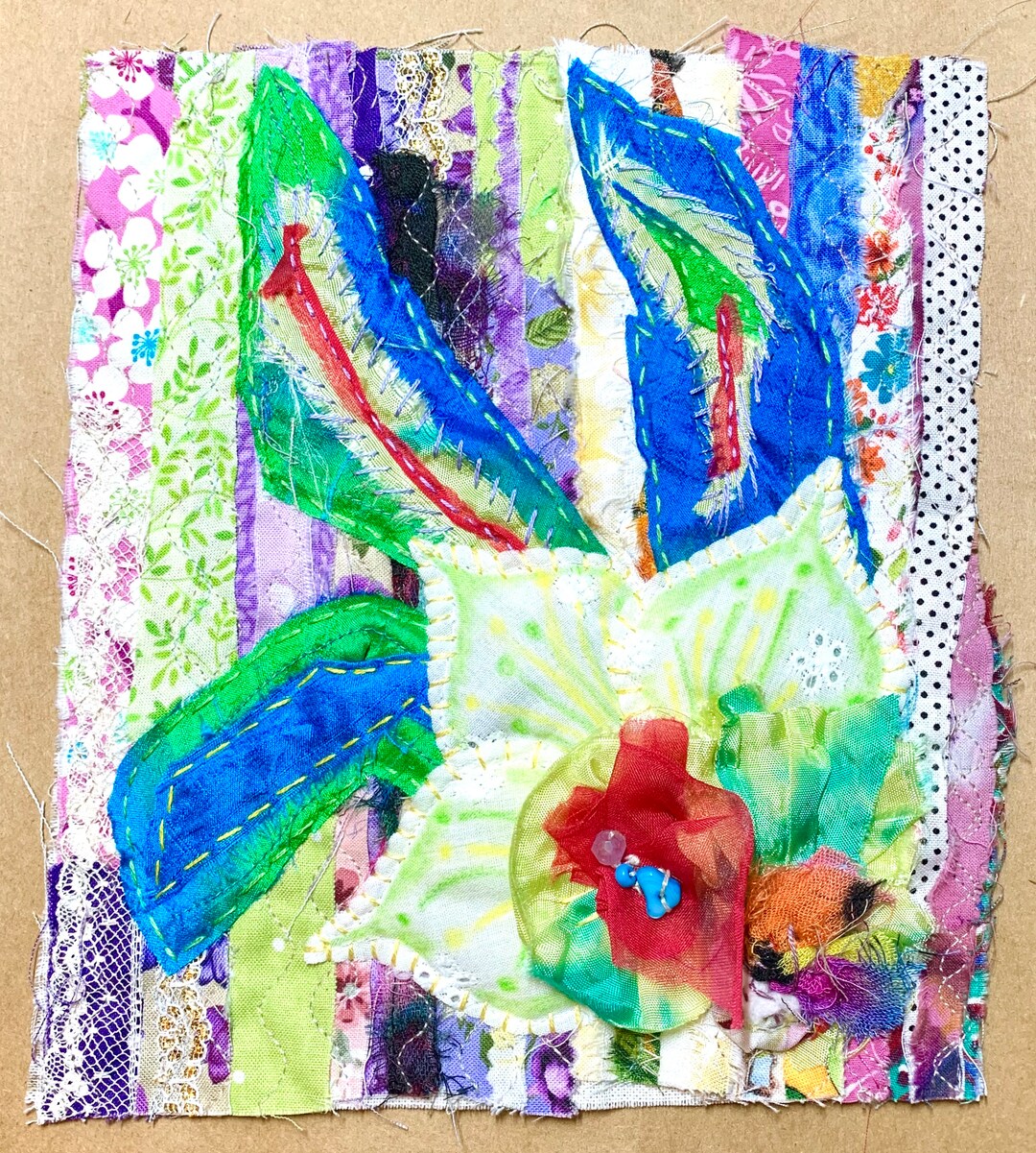 Original Hand Stitched Fiber Art floral Art Slow Stitched, Handmade ...