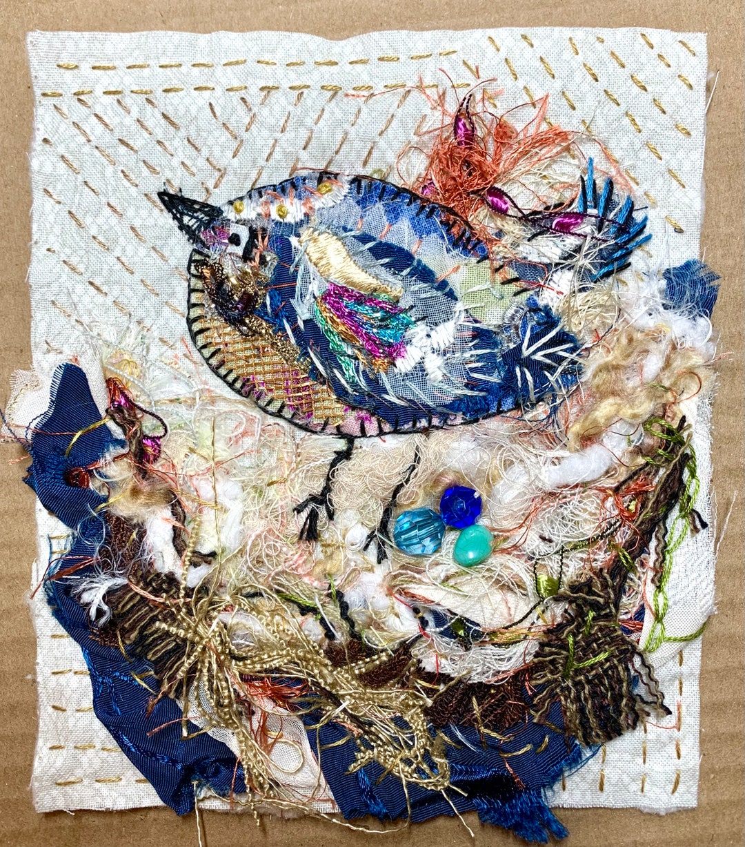 Ready to Frame Fiber Art Bird in Nest, Her Name is Sky Dancer, Hand ...