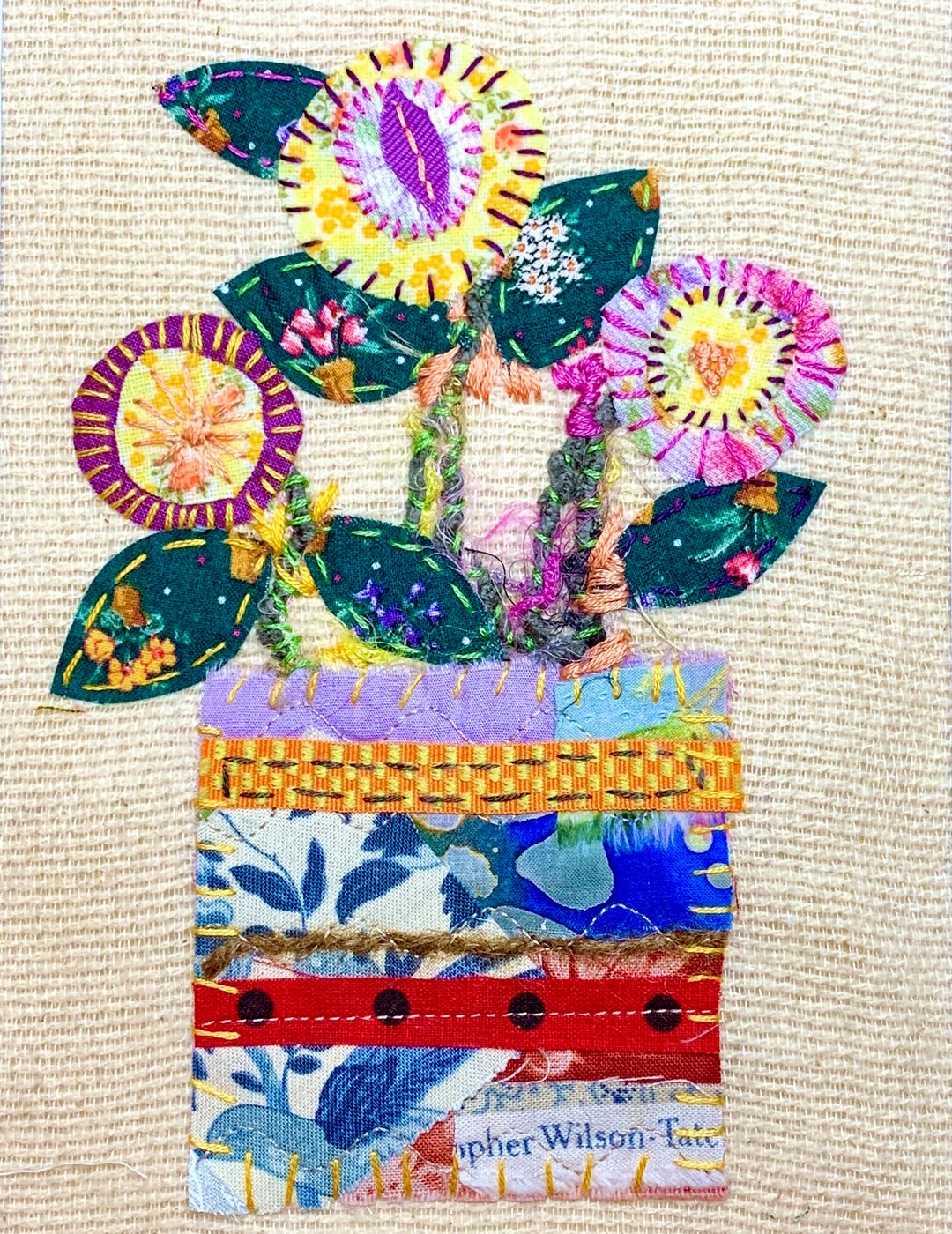 Original Hand Stitched Floral Fiber Art, Home Decor, Gift for Her, Wall ...