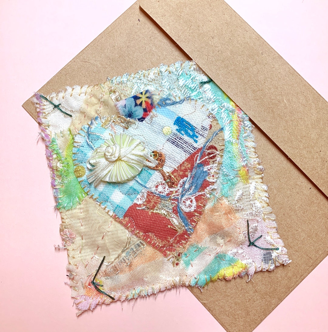 Detachable Textile Heart Notecard With Envelope, Fiber Art Notecard ...