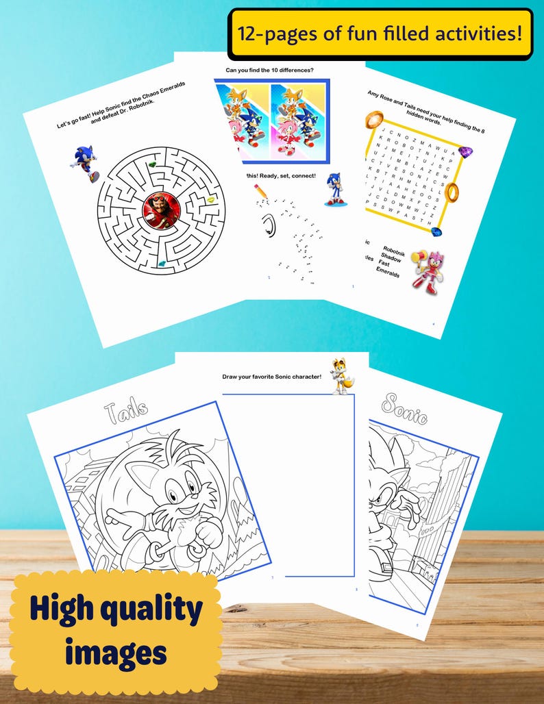 Sonic Activity Book and Coloring Pages: Maze, Word Search, Connect the dots (PDF Printable ...