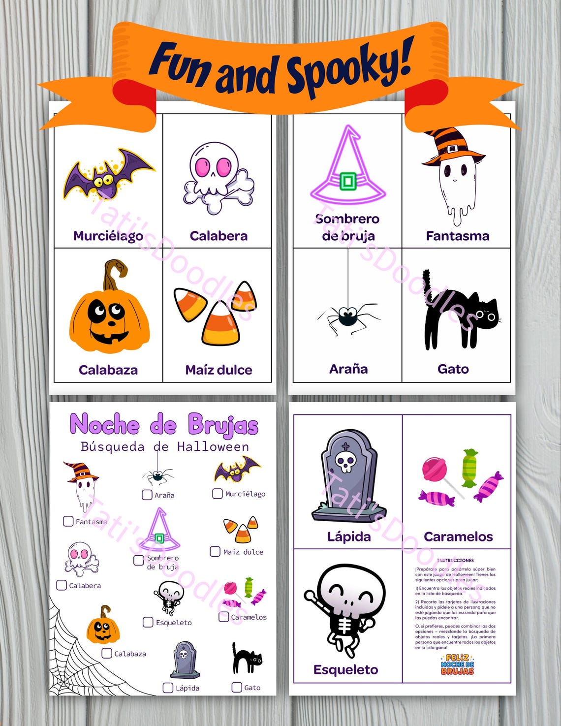 Halloween Scavenger Hunt for Kids, Spanish Language Game, Printable PDF ...