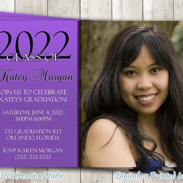 Purple and Black Graduation Invitations - Etsy