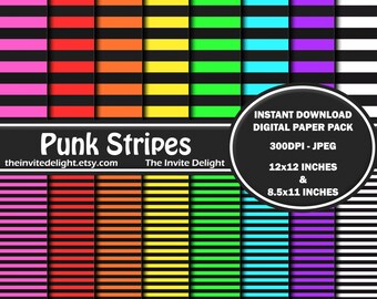 Punk Rock Purple Digital Paper Pack Purple and Black Stripes | Etsy