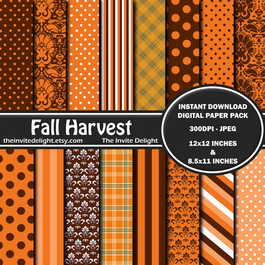 Fall Harvest Digital Paper Pack, Orange and Brown, Halloween ...