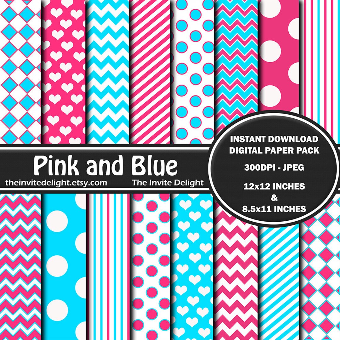Pink and Blue Digital Paper Pack, Gender Reveal Party Printable, Baby ...