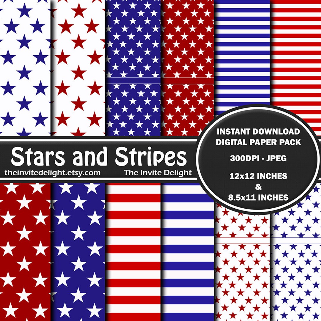 Stars and Stripes Digital Paper Pack, Red White and Blue, Memorial Day ...