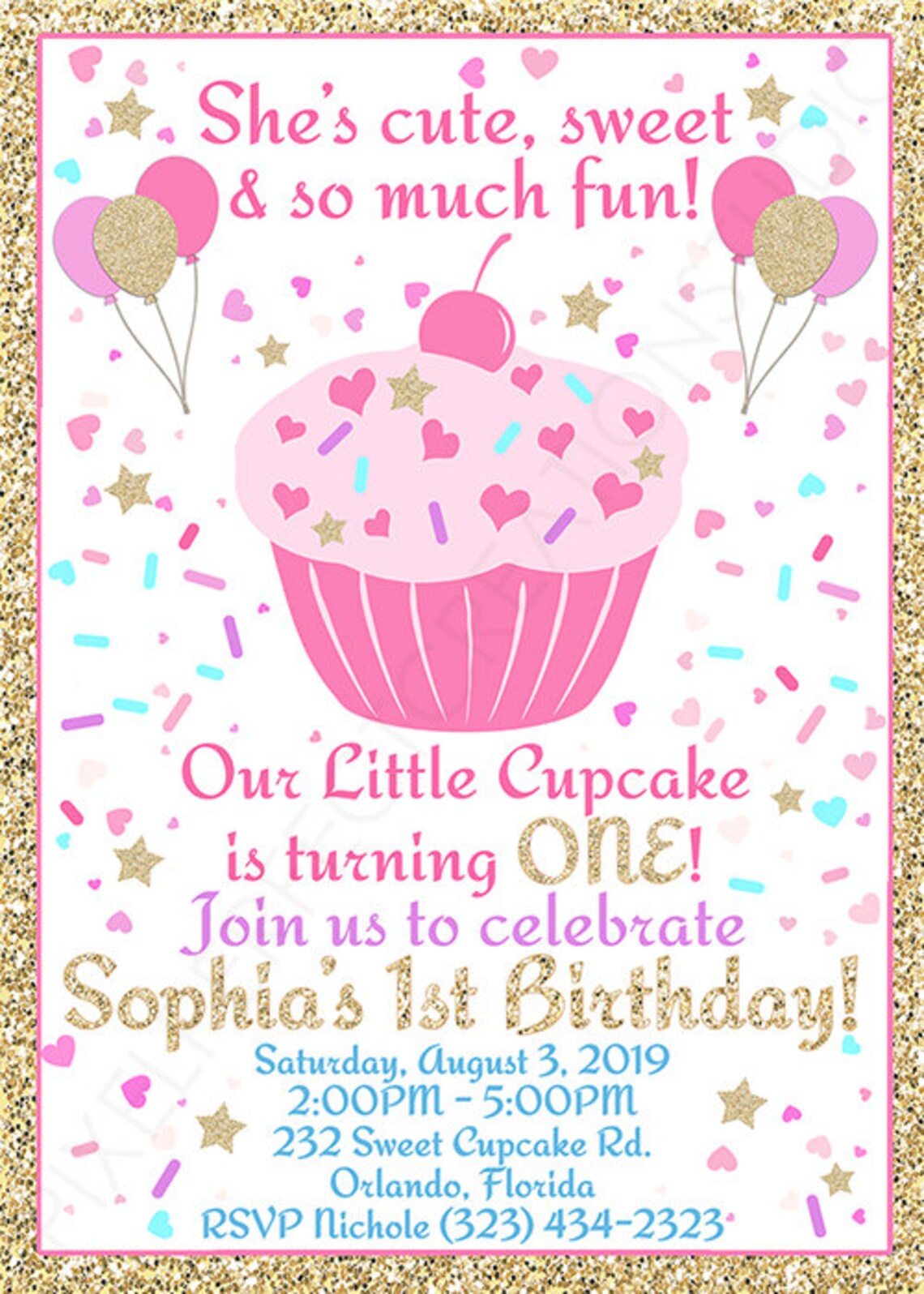 Cupcake Birthday Invitation Cutest Little Cupcake Birthday | Etsy