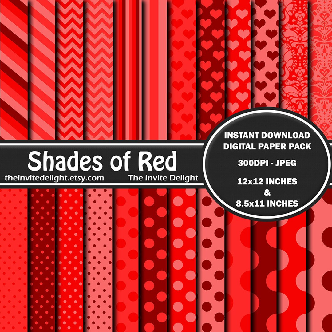 Shades of Red Digital Paper Pack, Valentine's Day Polka Dots, Red ...