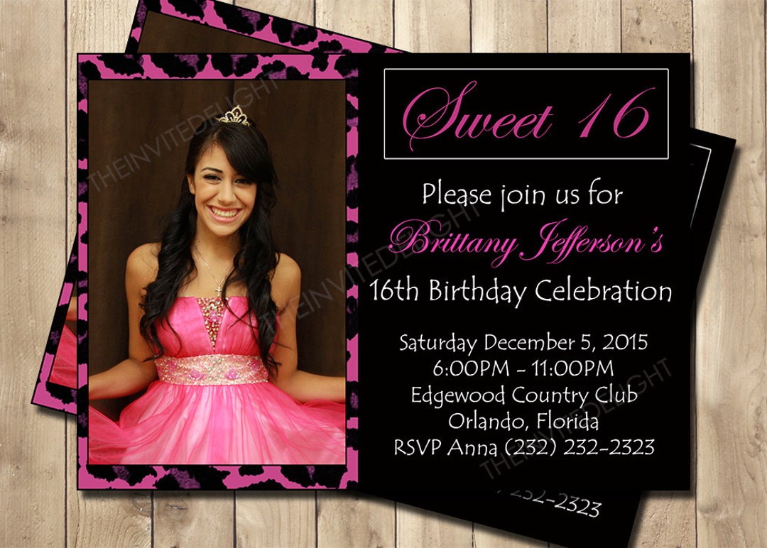 Sweet 16 Leopard Print Birthday Invitation - Hot Pink Leopard Sweet 16 ...