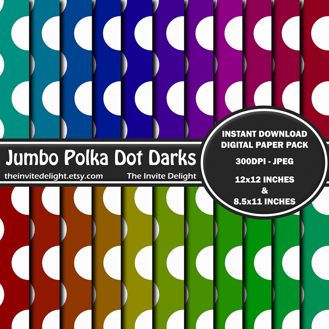 Jumbo Polka Dot Darks Digital Paper Pack, Rainbow Party Decor Printable ...