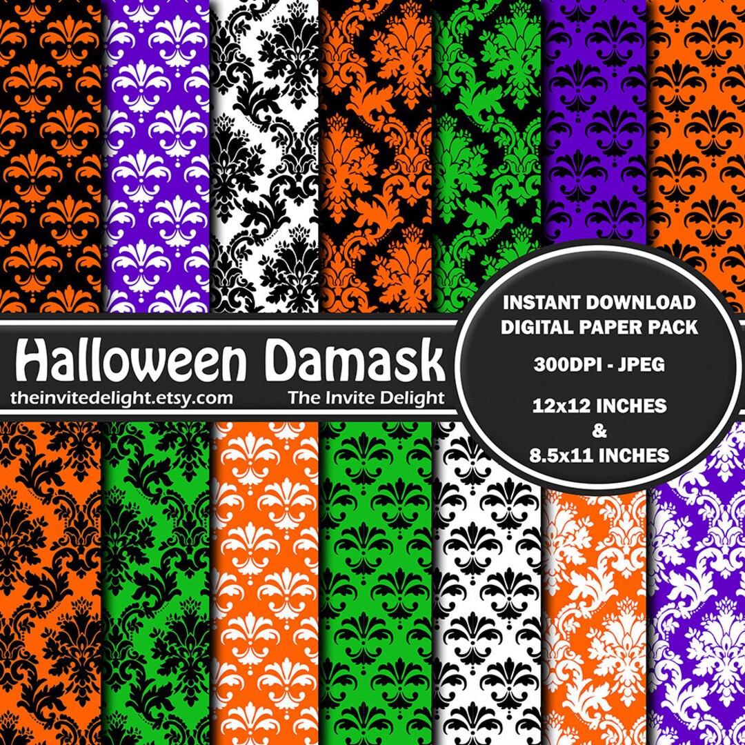 Halloween Damask Digital Paper Pack, Halloween Party Printable,orange ...