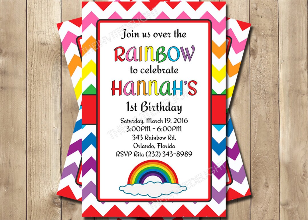 Rainbow Chevron Birthday Invitation - Girls Birthday Party - Rainbow ...