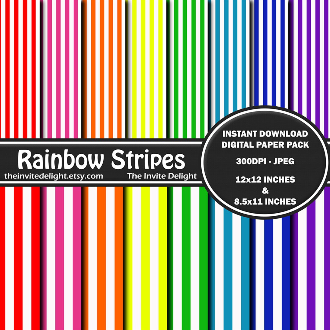 Rainbow Stripes Digital Paper Pack, Nautical Birthday Party, Red ...
