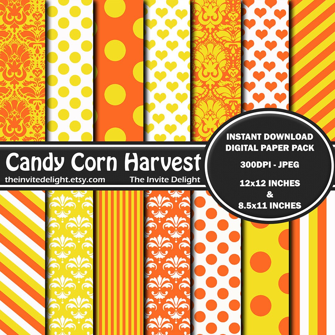 Candy Corn Harvest Digital Paper Pack, Orange and Yellow Polka Dots ...