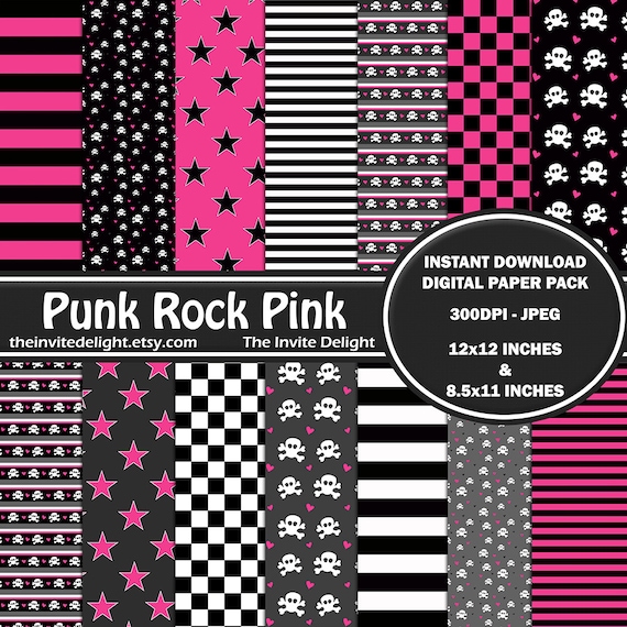 Punk Rock Pink Digital Paper Pack Pink and Black Stripes - Etsy