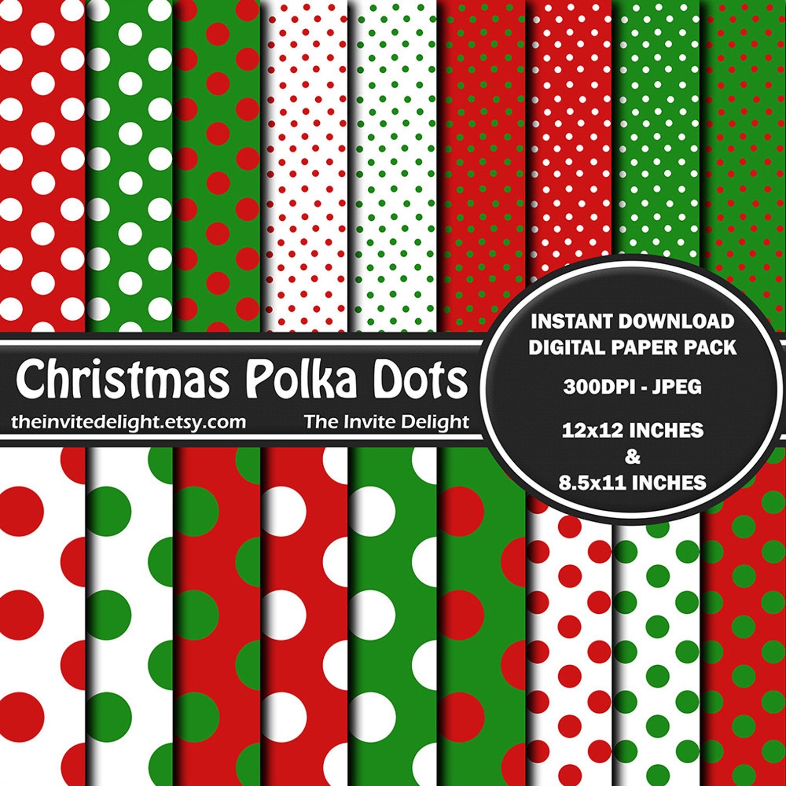 Christmas Polka Dots Digital Paper Pack, Christmas Decor, Christmas ...