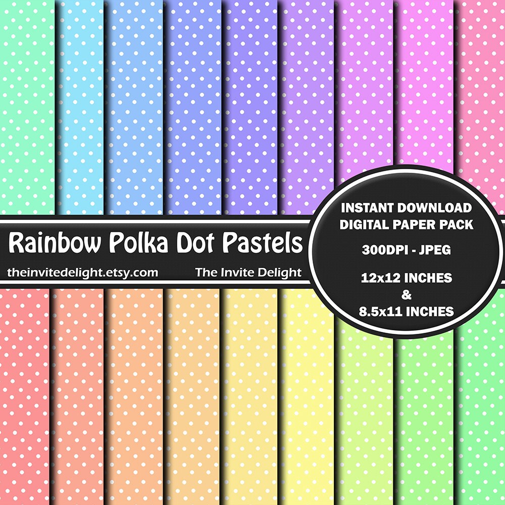 Rainbow Polka Dot Pastels Digital Paper Pack, Rainbow Party Decor ...