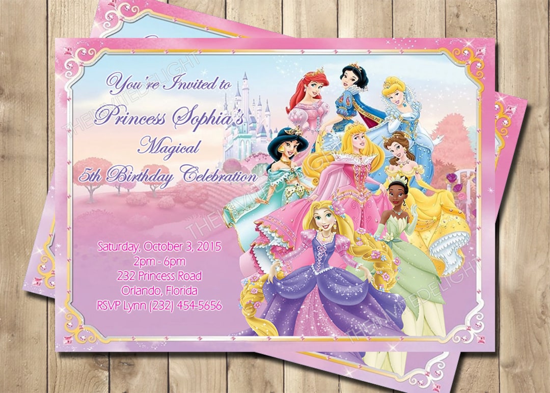 Disney Princess Birthday Invitation - Disney Princesses Party Invite ...