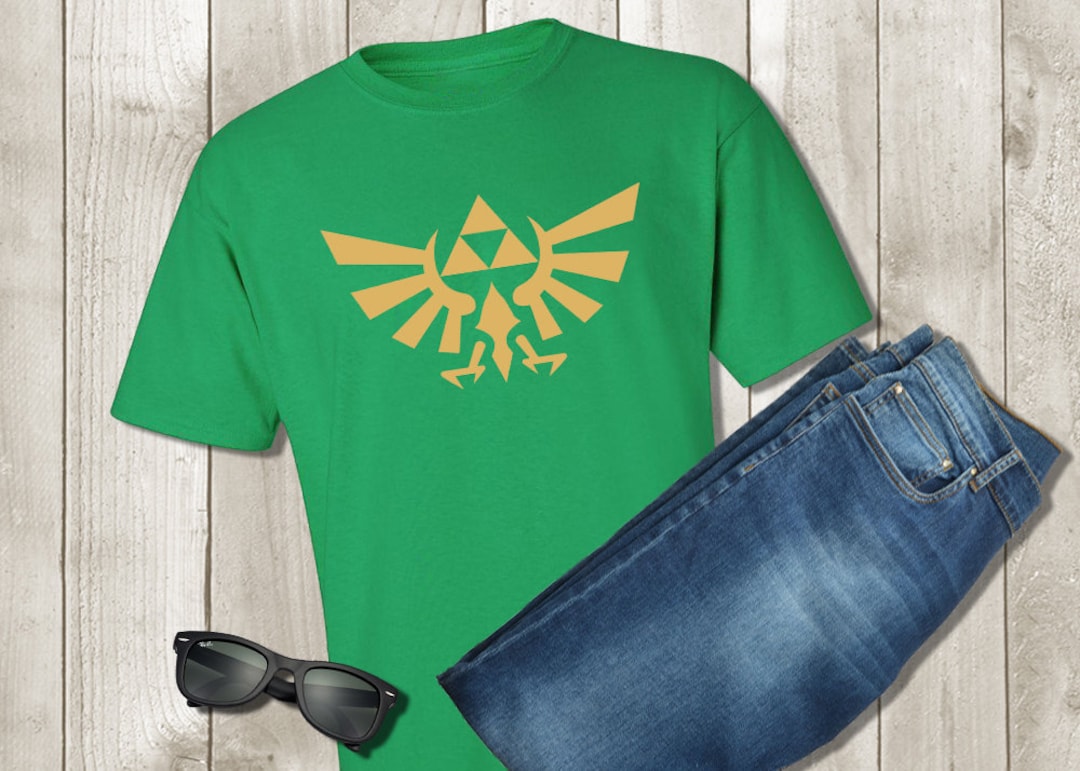 Legend of Zelda Shirt - Green and Gold Triforce Tshirt - Hylian Crest ...