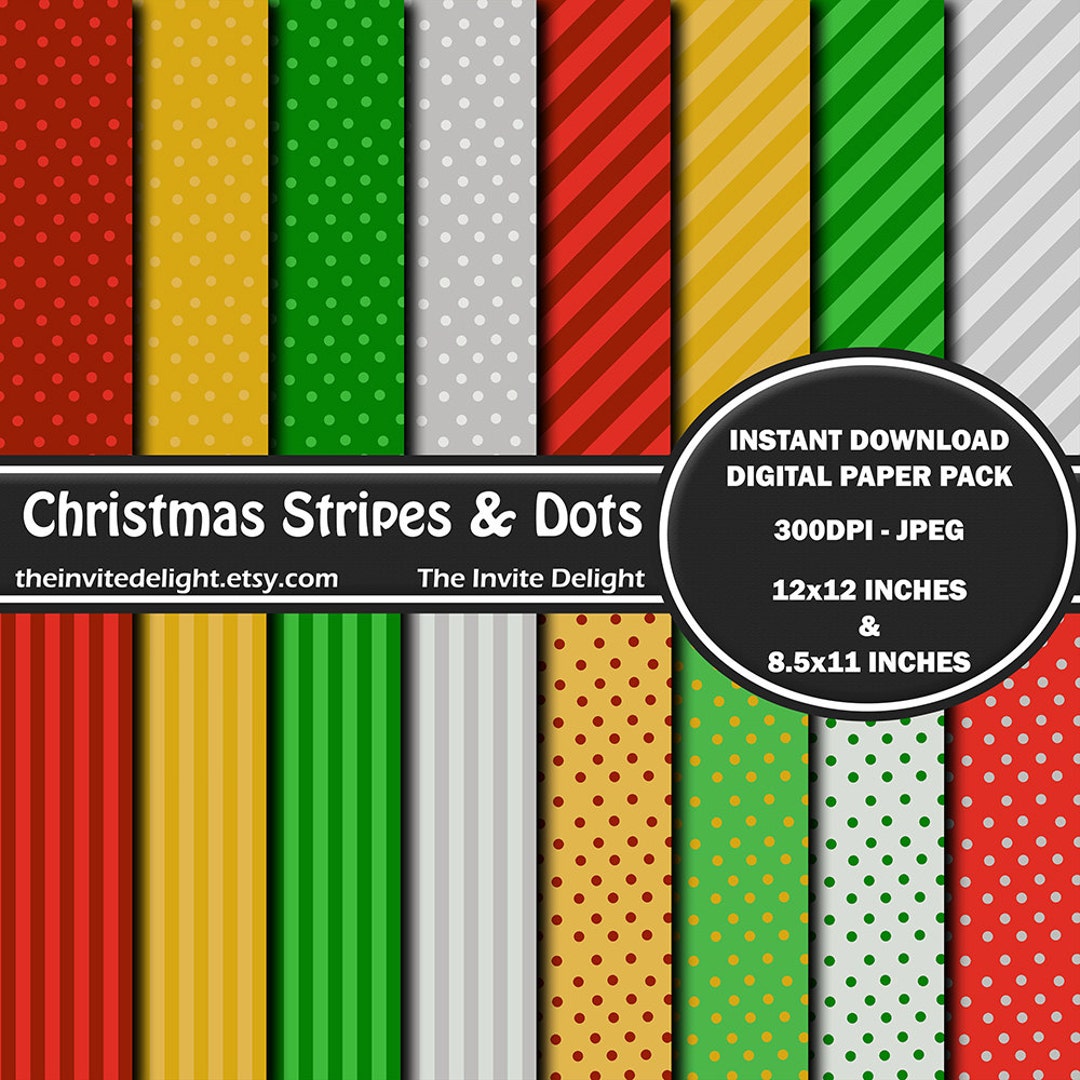 Christmas Stripes and Dots Digital Paper Pack, Red and Green Polka Dots ...