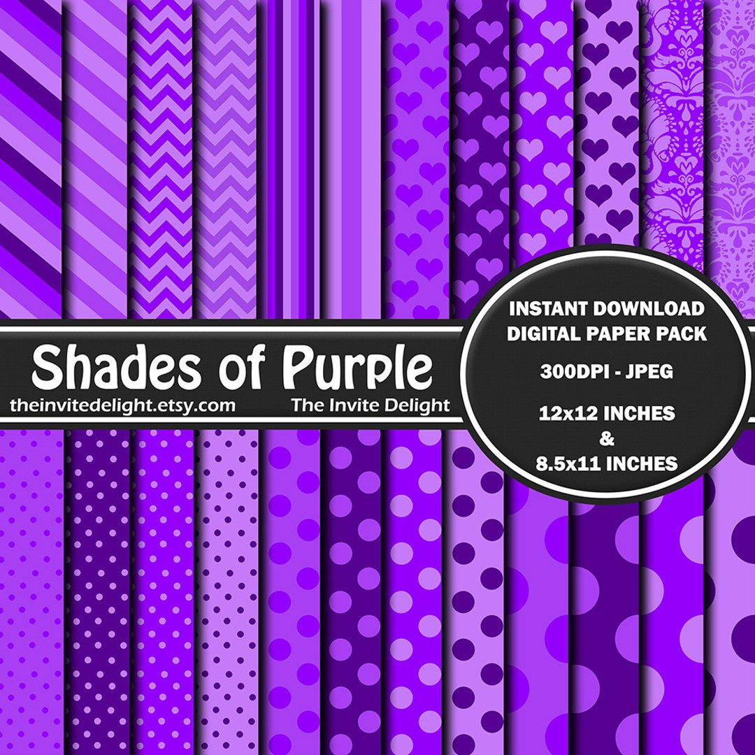 Shades of Purple Digital Paper Pack, Purple Polka Dots, Lavender ...