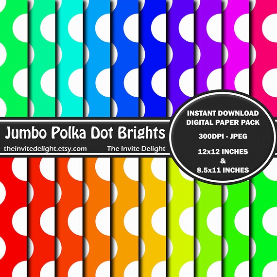 Jumbo Polka Dot Brights Digital Paper Pack Rainbow Party | Etsy