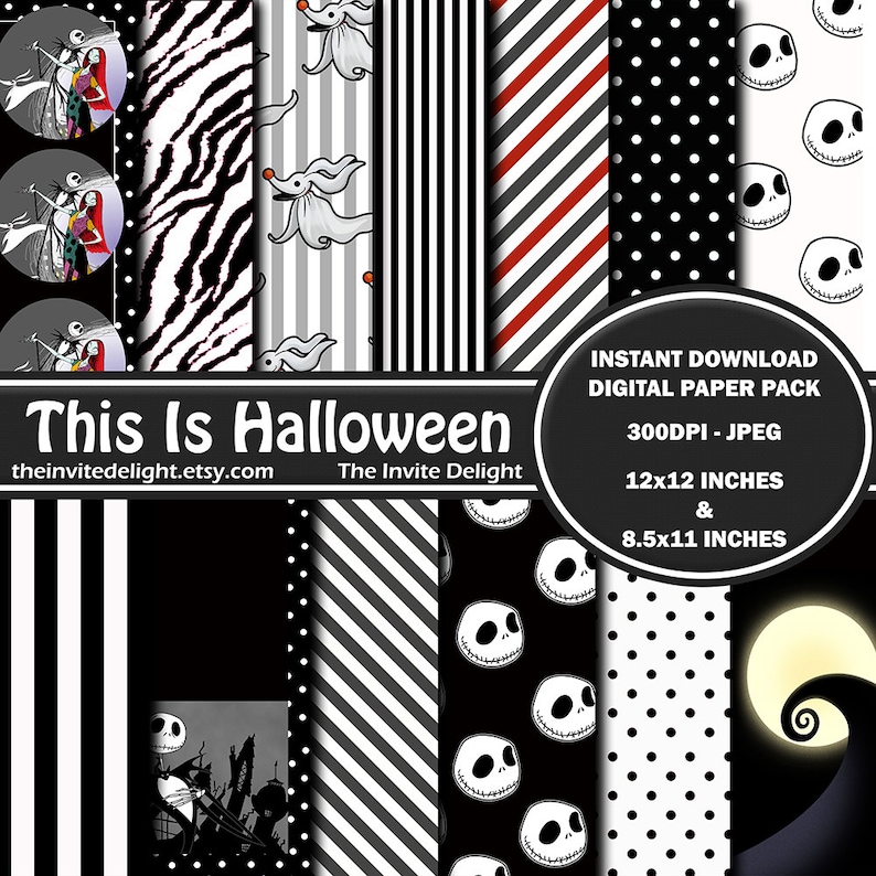 Nightmare Before Christmas Digital Paper Pack, This is Halloween, Jack ...