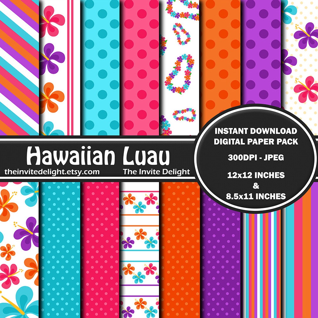 Hawaiian Luau Digital Paper Pack, Summer Party Decor Printable, Hawaii ...