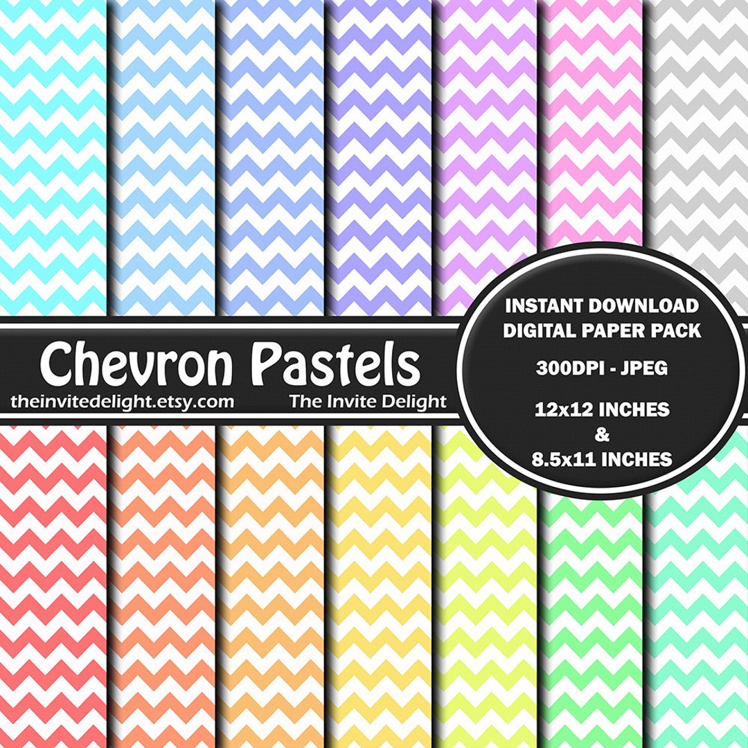 Chevron Pastels Digital Paper Pack, Zigzag Patterns, Rainbow Chevron ...