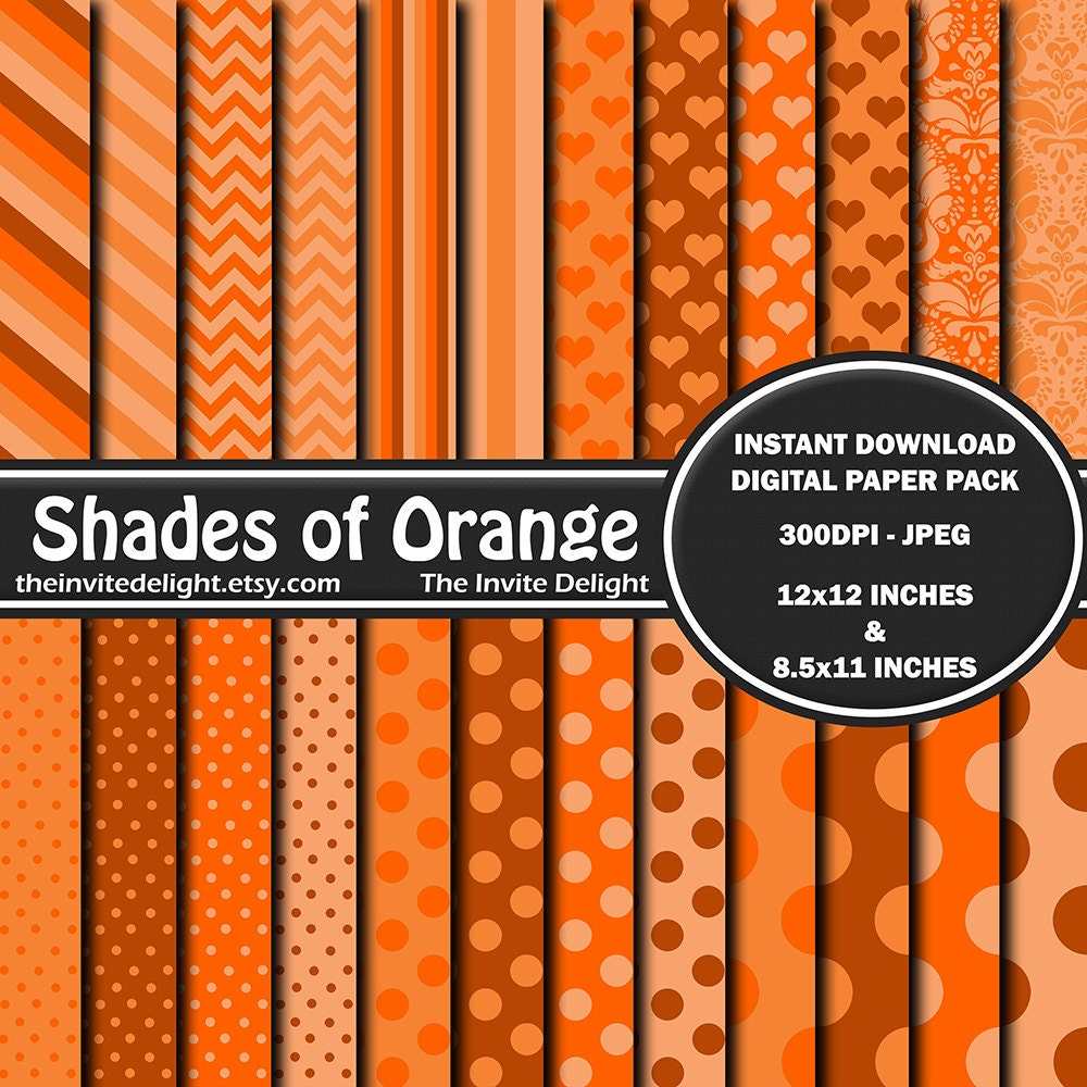 Shades of Orange Digital Paper Pack, Autumn Polka Dots, Orange Striped ...