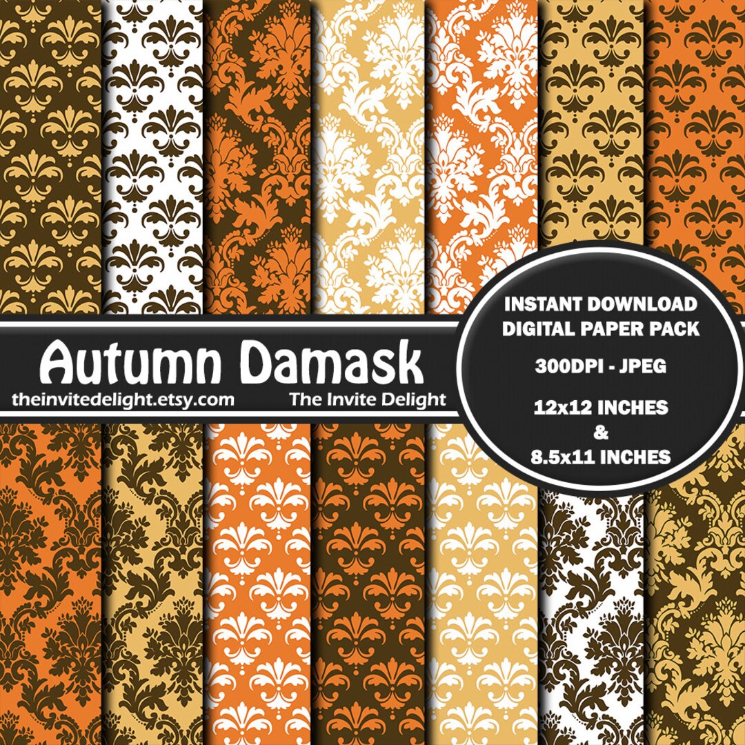 Autumn Damask Digital Paper Pack, Fall Damask, Thanksgiving Decor Party ...