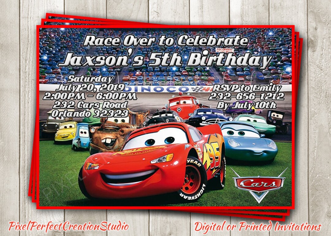 Cars Birthday Invitation - Cars 2 Party Invite - Disney Cars Invite ...