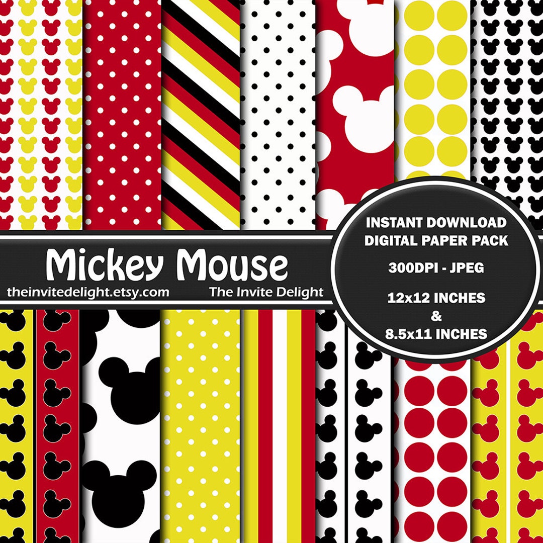 Mickey Mouse Digital Paper Pack, Mickey Polka Dots, Mickey Mouse Heads ...