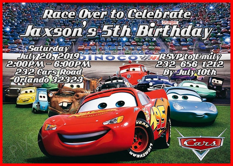 Cars Birthday Invitation - Cars 2 Party Invite - Disney Cars Invite ...