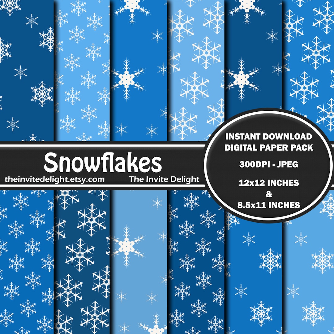 Snowflakes Digital Paper Pack, Blue Polka Dots, Blue Striped, Frozen ...