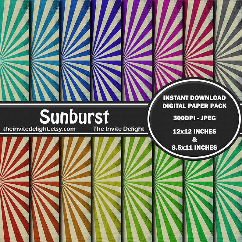 Sunburst Digital Paper Pack Rainbow Sunburst Printable Paper - Etsy
